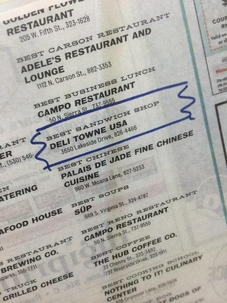 Menu at Deli Towne USA restaurant, Reno