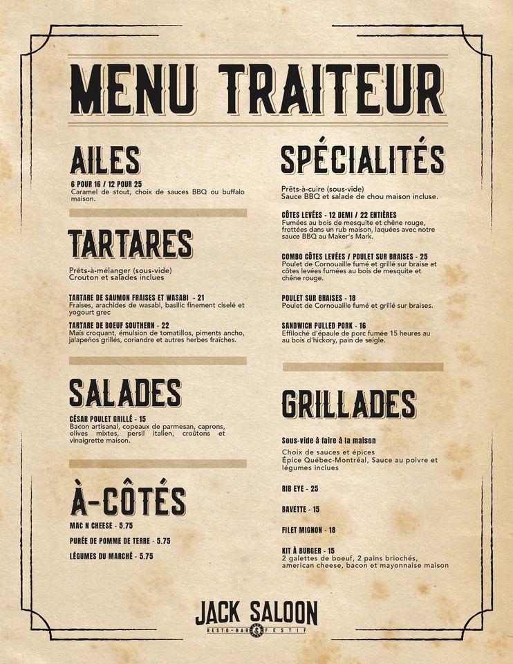Menu at Jack Saloon St-Georges de Beauce pub & bar, Saint-Georges, 1 ...