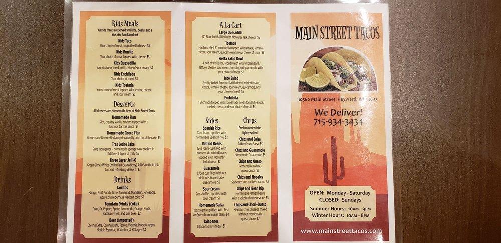 Menu at Main Street Tacos desserts, Hayward