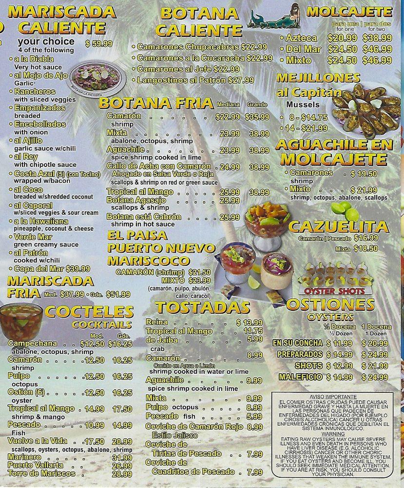 Menu at Mar Y Tierra Restaurant, Covina