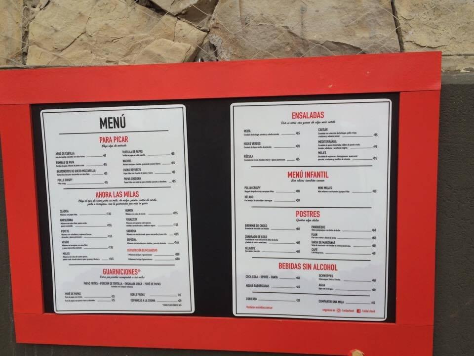 Menu at Mila's Food restaurant, El Triángulo