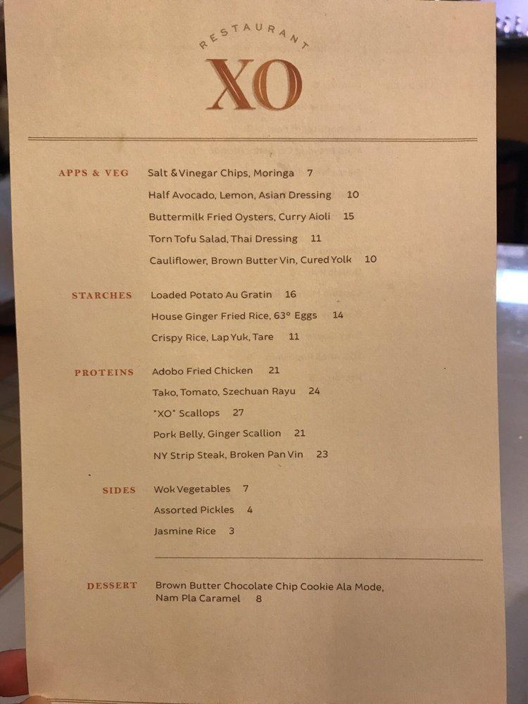 Menu at Restaurant XO, Honolulu