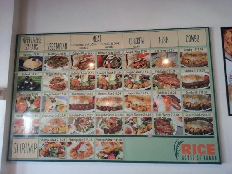 Menu at Rice Mediterranean Kitchen restaurant, Miami Beach, Alton Rd