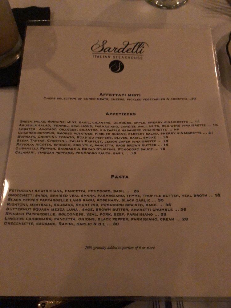 Menu at Sardelli's Italian Steakhouse, Hollywood