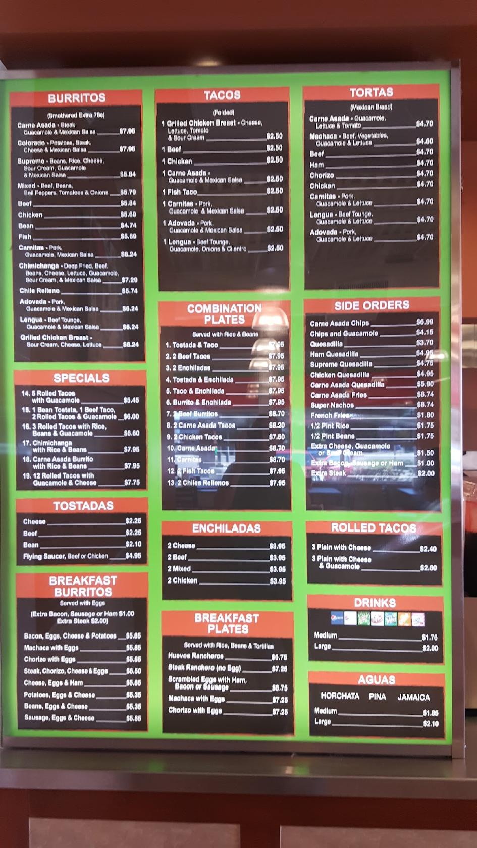 Menu at Taco Star fast food, Aurora