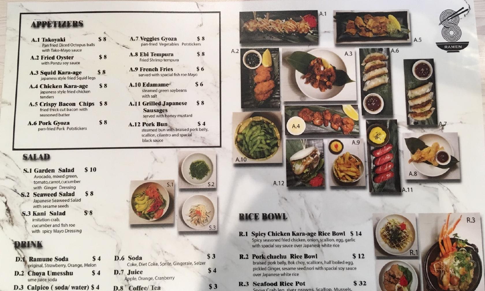 Menu at 8 RAMEN restaurant, Rockville Centre