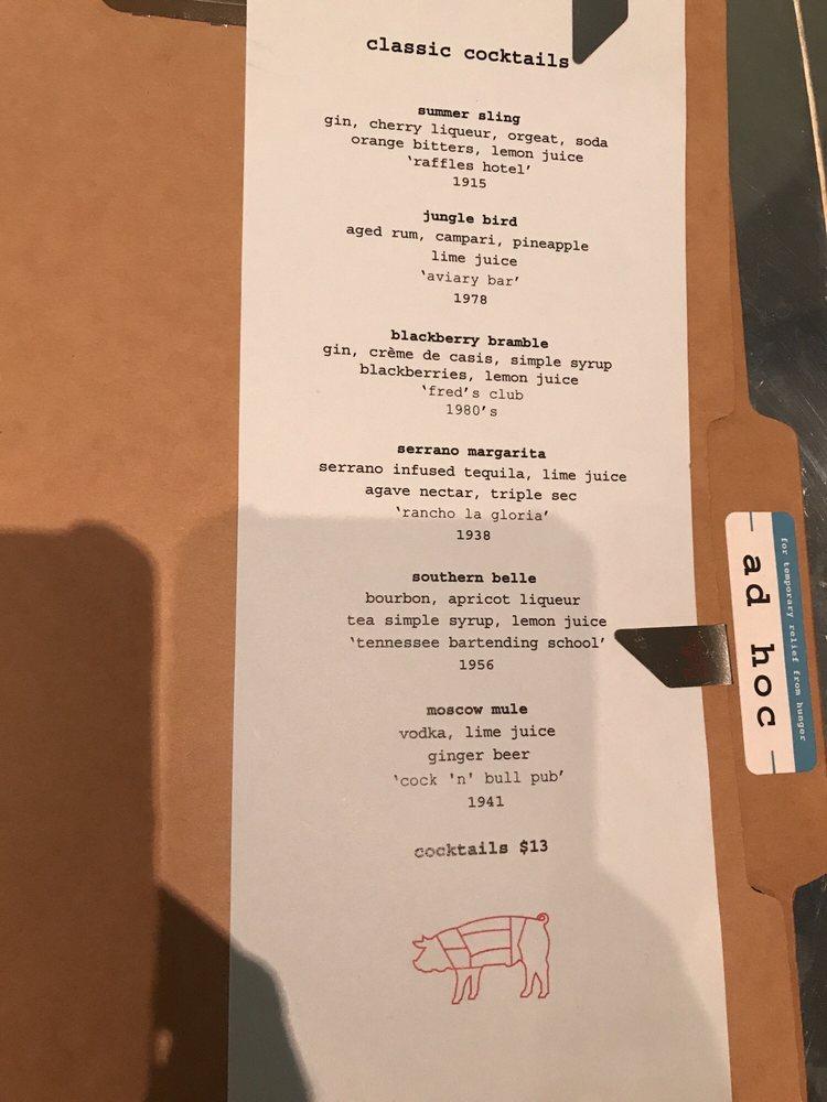 Menu at Ad Hoc restaurant, Yountville, Washington St