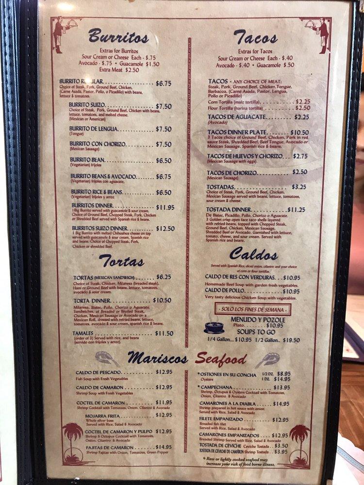 Menu at El Señorial Mexican restaurant, Milwaukee, S 31st St