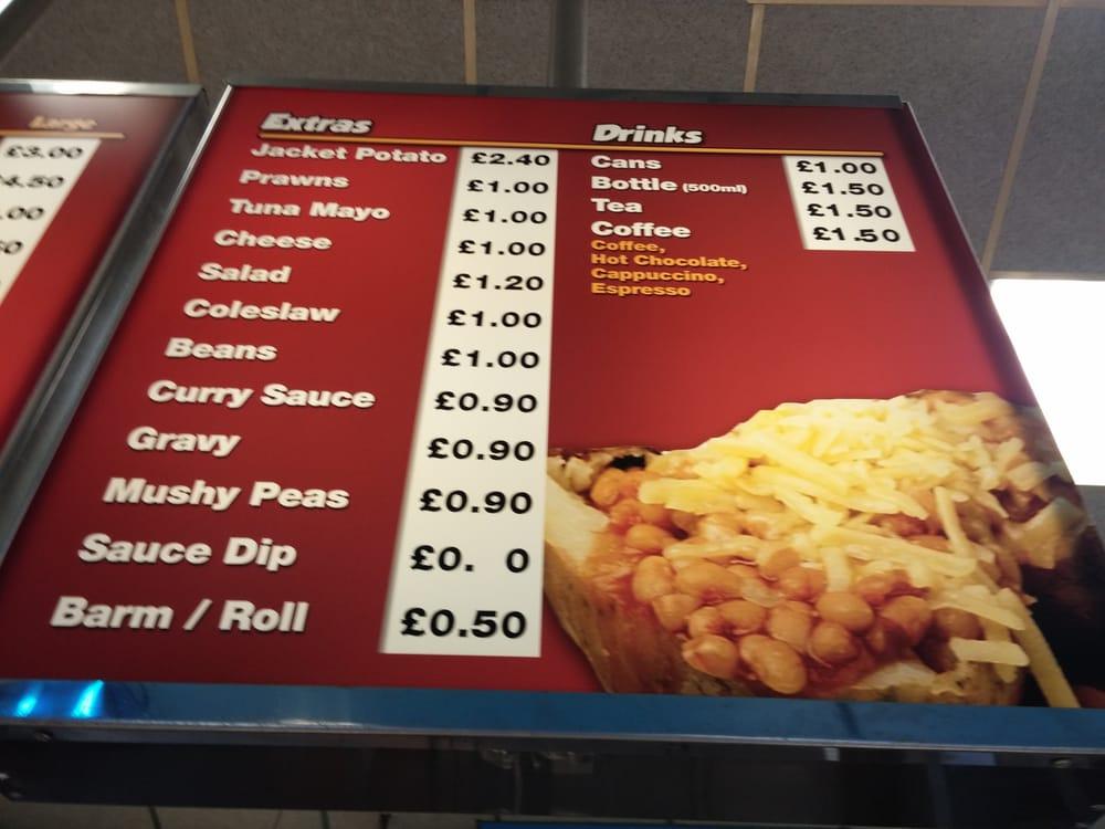 Menu at Mr Chippy fast food, Blackpool
