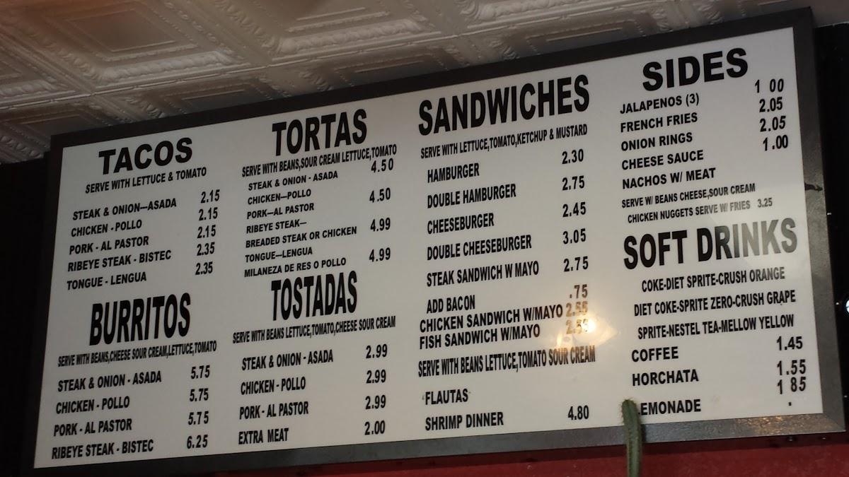 Menu at Raymond's Taco's no.3 restaurant, Chicago