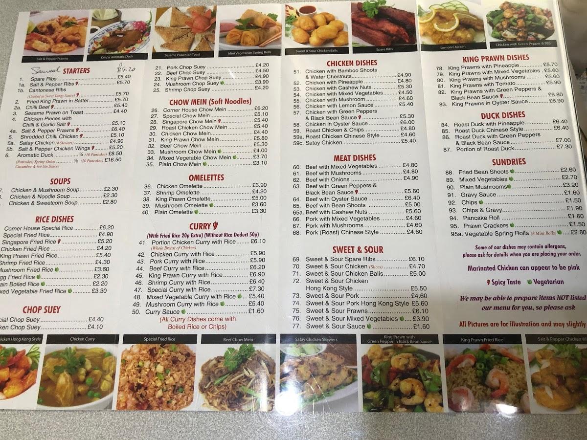 Menu at Corner House fast food, Luton