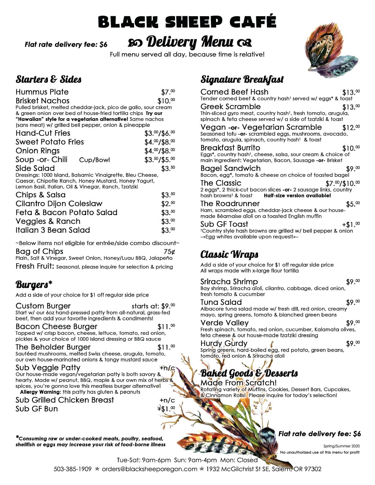 Menu at Black Sheep Cafe & Catering, Salem