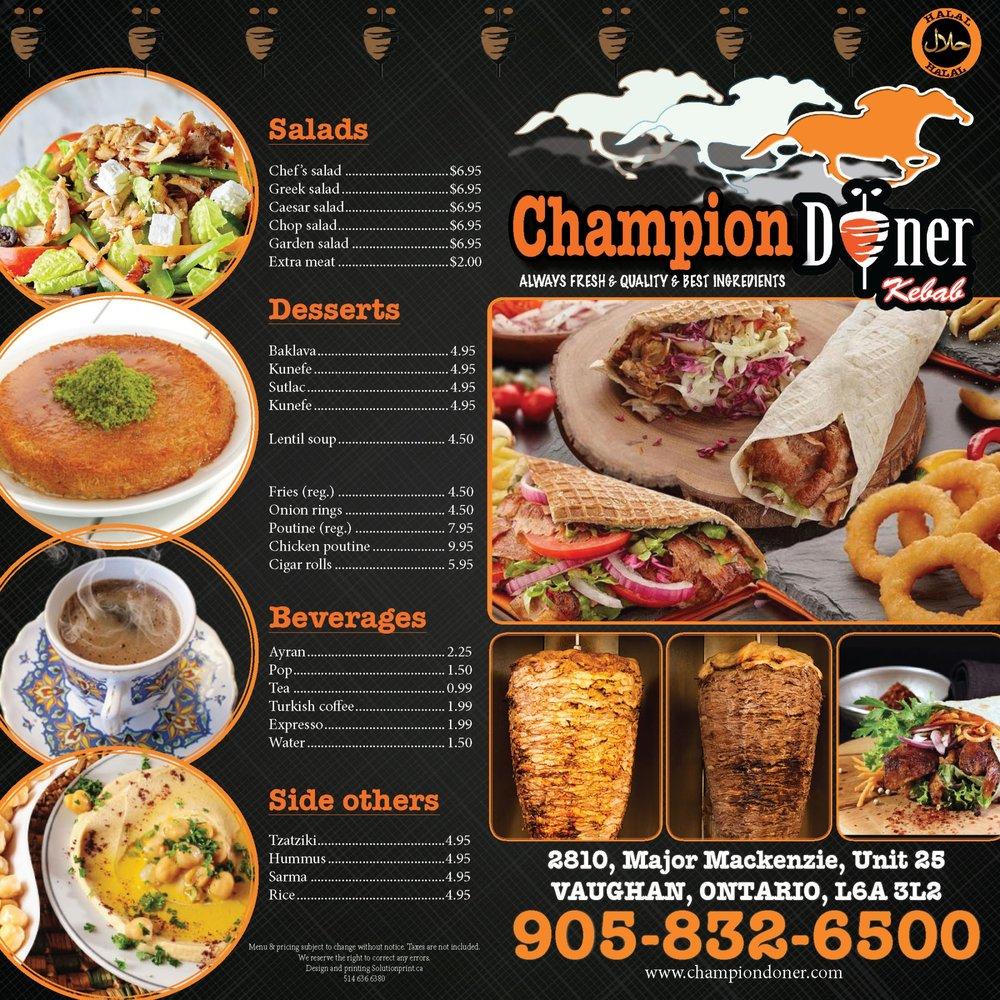 Carta del restaurante Champion Döner, Vaughan