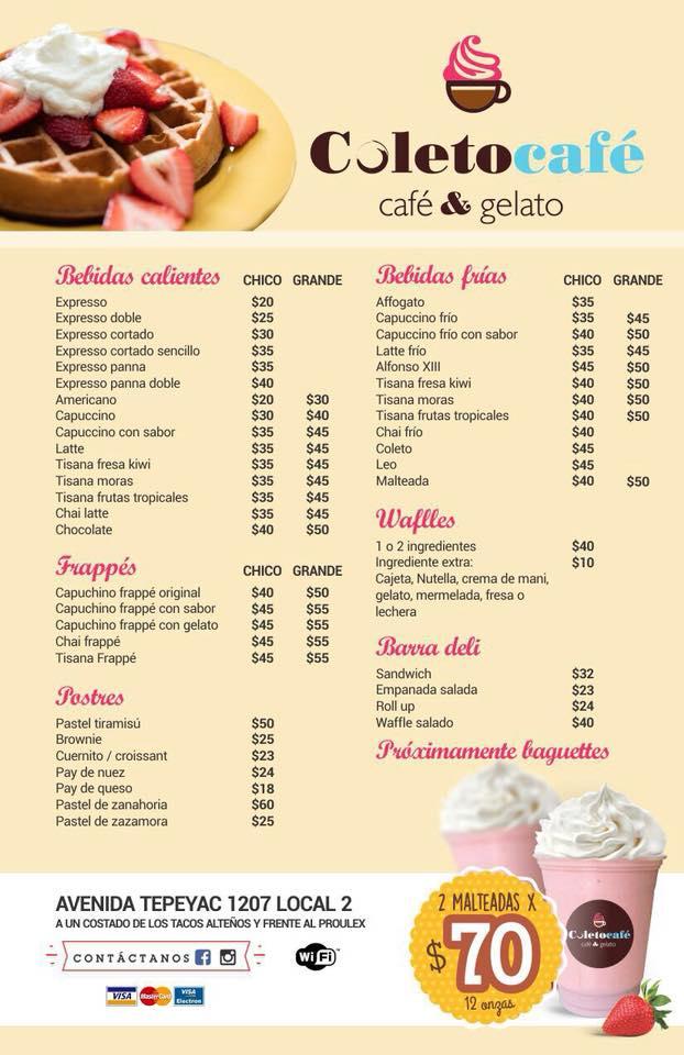 Menu at Coleto CAFE, Zapopan