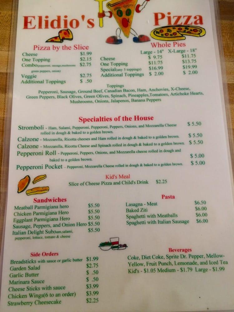 Menu at Elidios's Pizza pizzeria, Knoxville