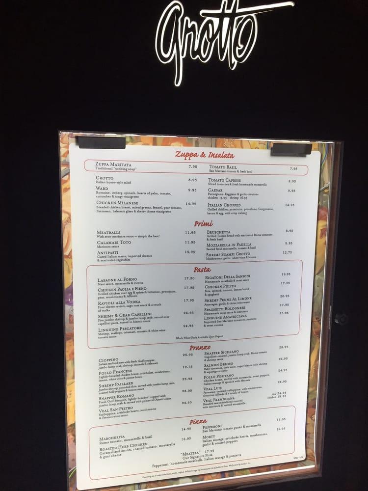 Menu at Grotto Ristorante pizzeria, Galveston