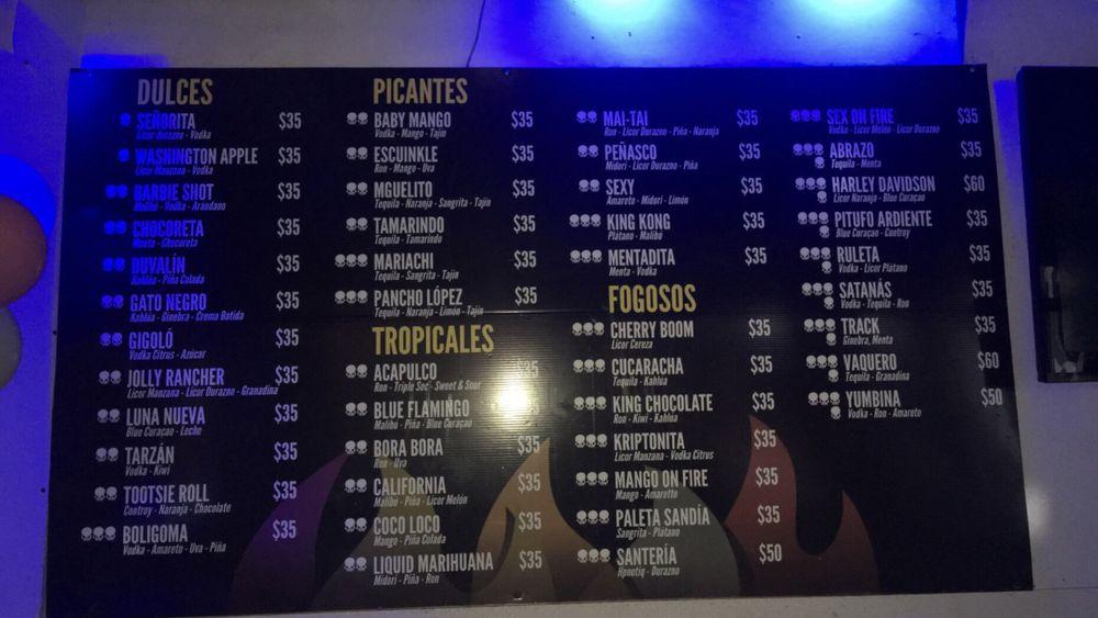Menu at Shots Factory pub & bar, Ensenada, Primera 334