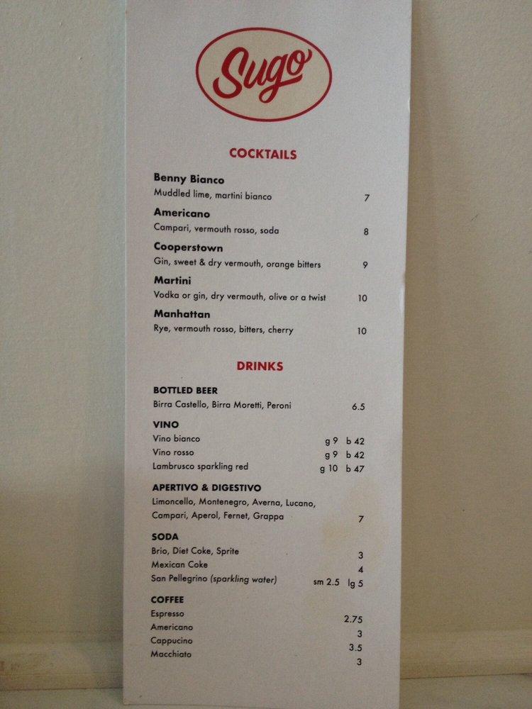 Menu at Sugo pub & bar, Toronto, Bloor St W