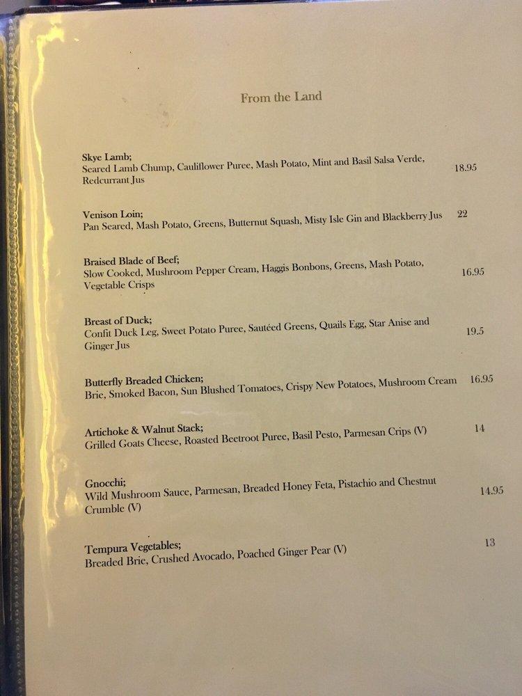 Menu at The Granary cafe, Portree
