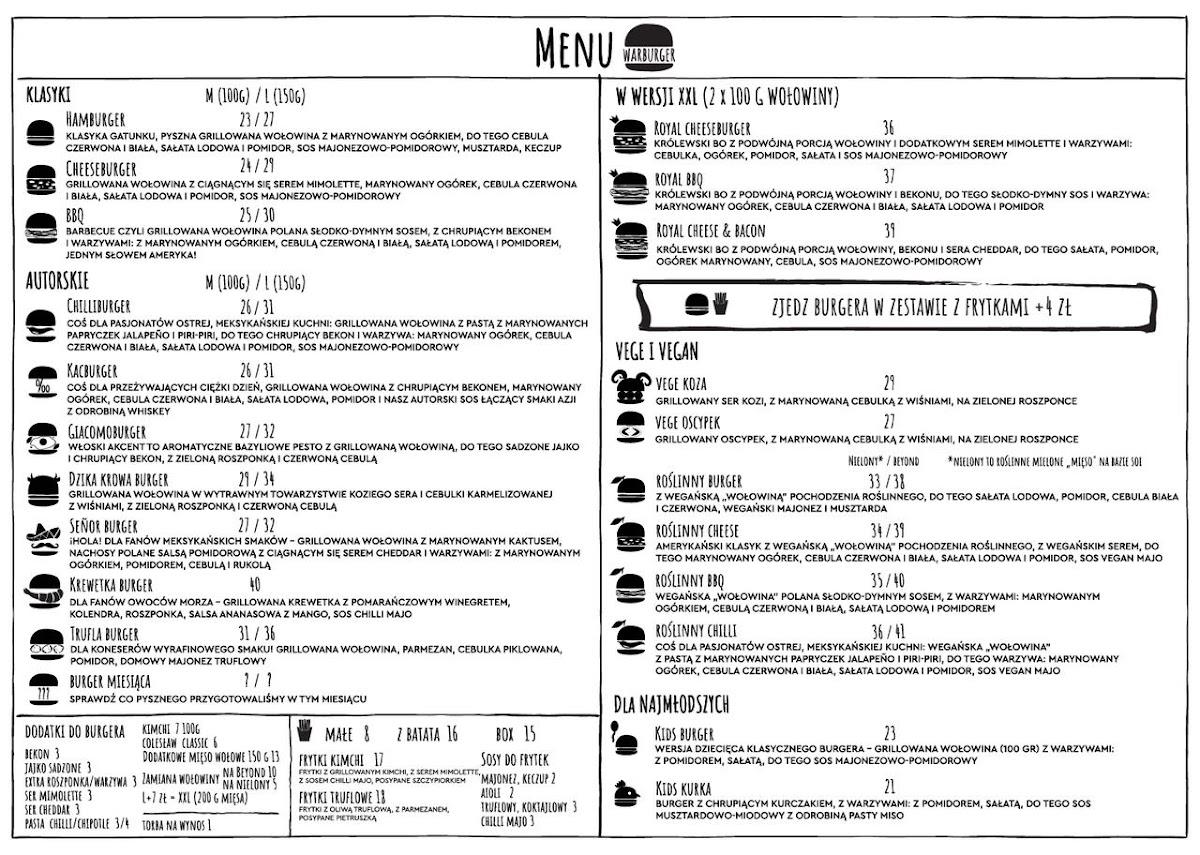 Menu at Warburger Saska Kępa restaurant, Warsaw