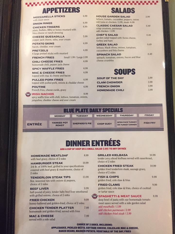 Menu at Whately Diner restaurant, Whately