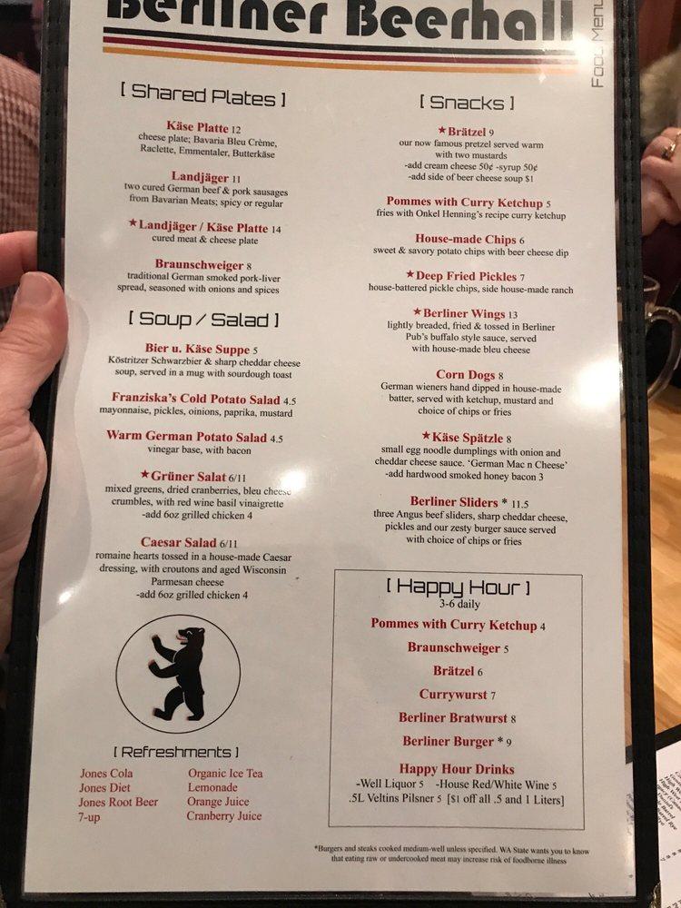 Menu at Berliner Pub, Renton