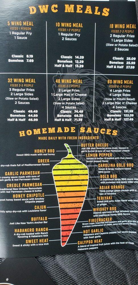 Menu at Detroit Wing Company restaurant, Grand Blanc