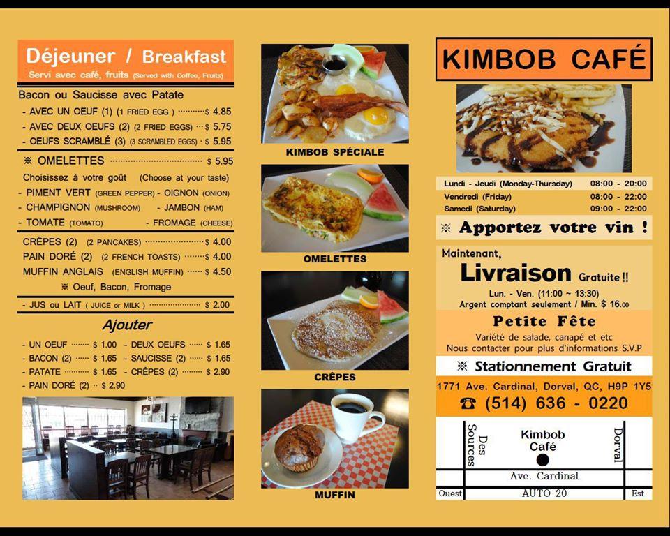 Menu at Kimbob Cafe, Dorval
