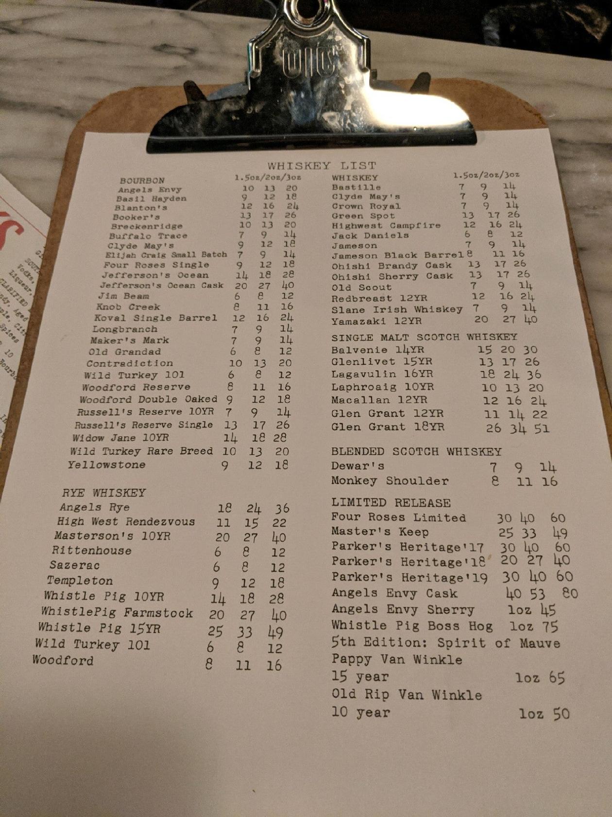 Menu at Muddy Waters Oyster Bar, Pittsburgh