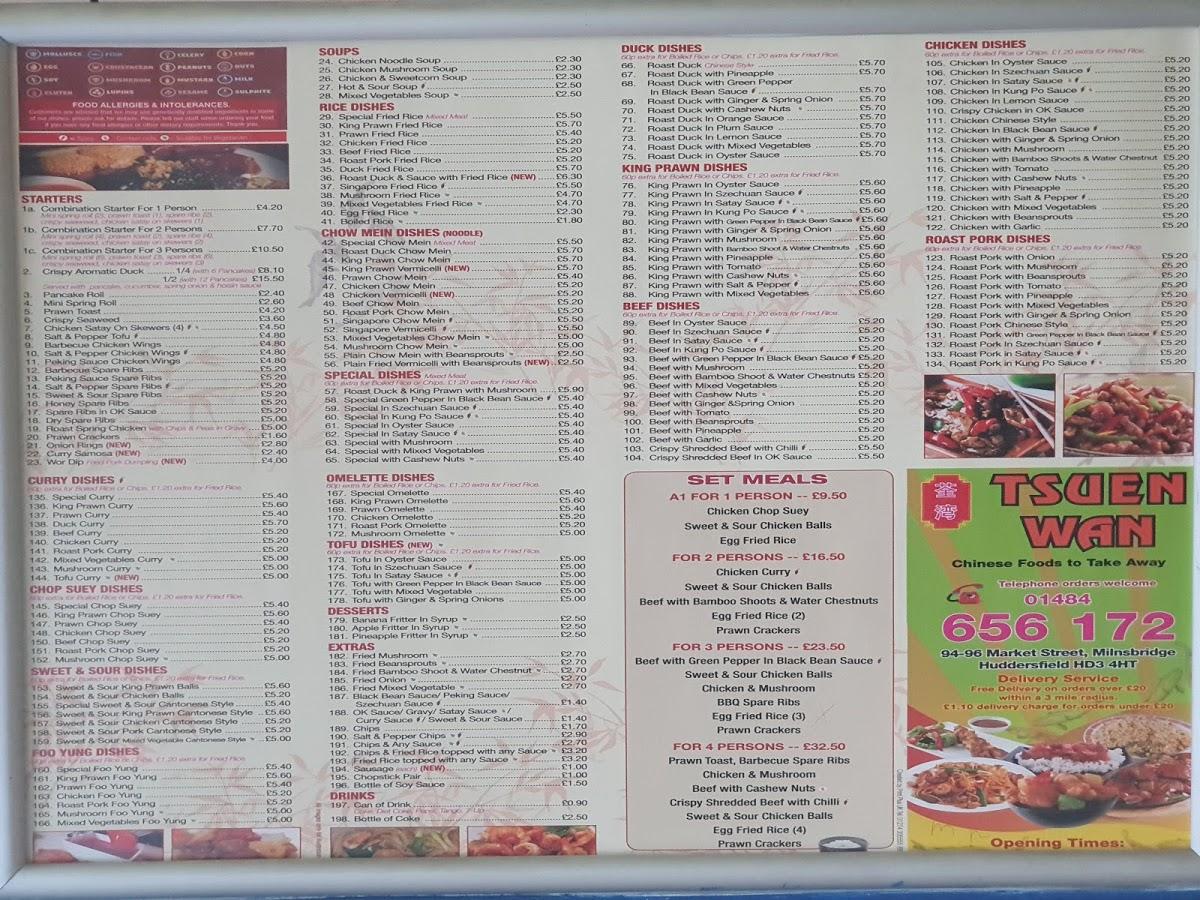 Menu at Tsuen Wan Chinese Takeaway restaurant, Huddersfield, 94-96 ...