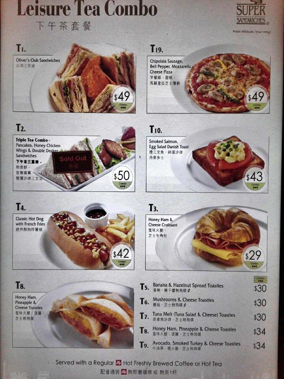 Menu at Oliver's Super Sandwiches cafe, Hong Kong, Tuen Shing St
