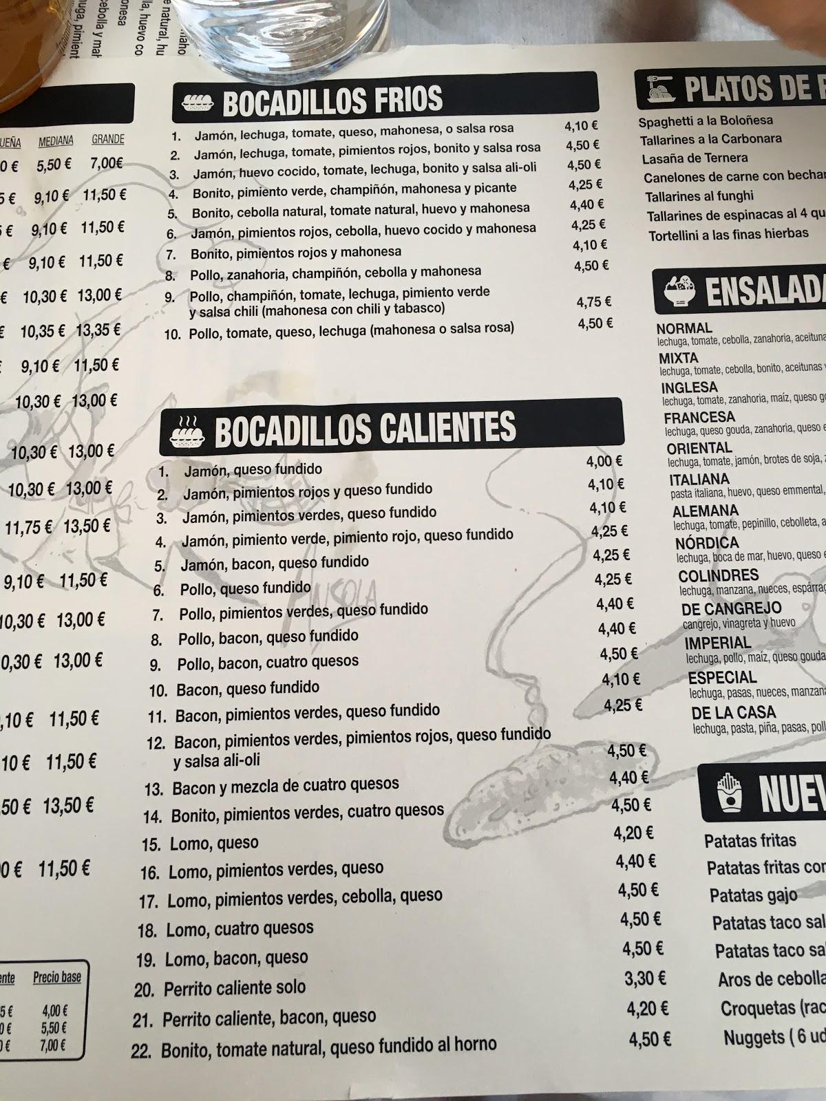 Menu at PIZZA CHEF restaurant, Colindres