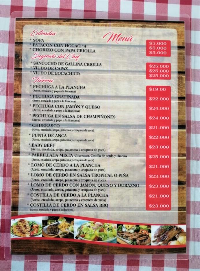 Menu at Restaurante Campestre La Chapolera, Pitalito