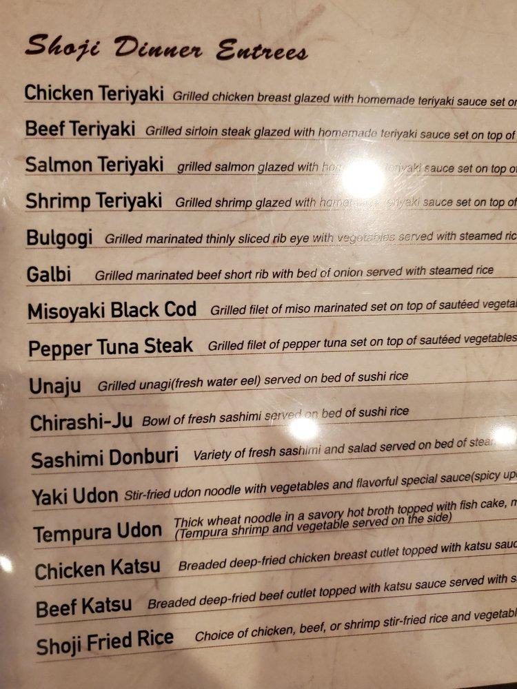 Menu at Shoji Sushi & Hibachi restaurant, Frisco