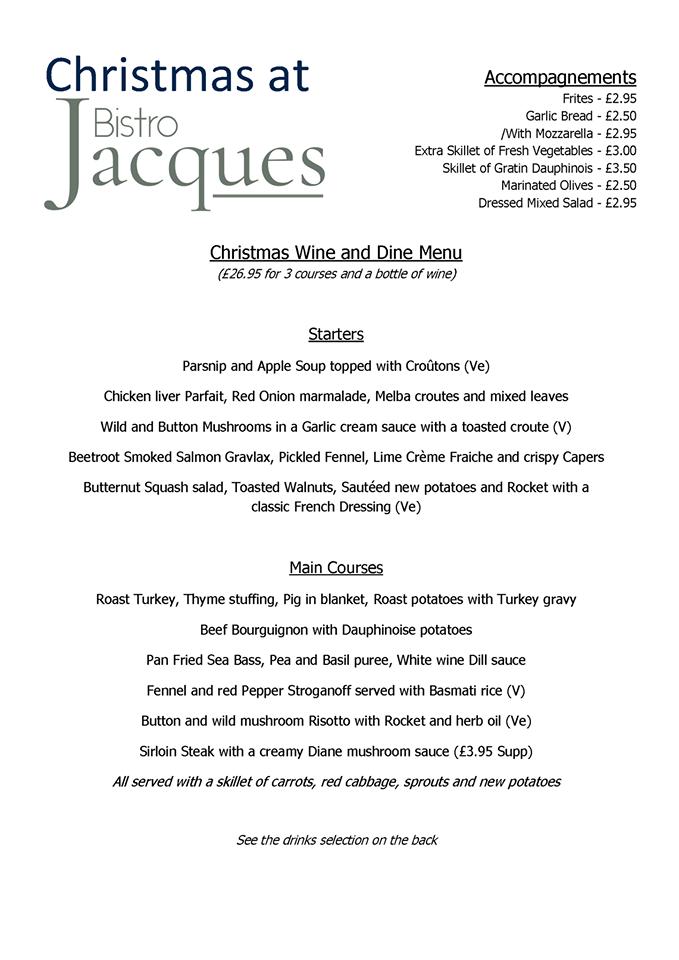 Menu at Bistro Jacques restaurant, Shrewsbury, 77/77a Mardol