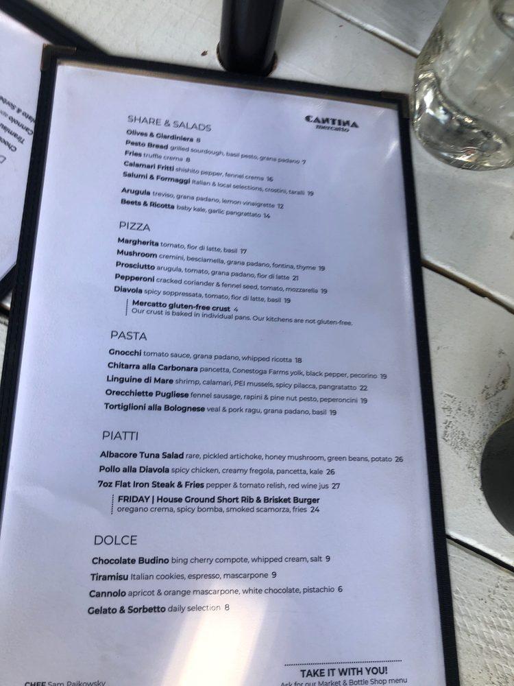 Menu at Cantina Mercatto restaurant, Toronto