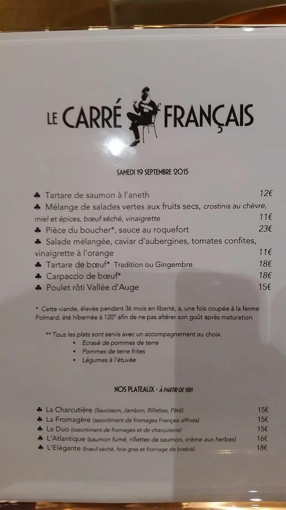 Menu at Le Carré Français restaurant, Rome