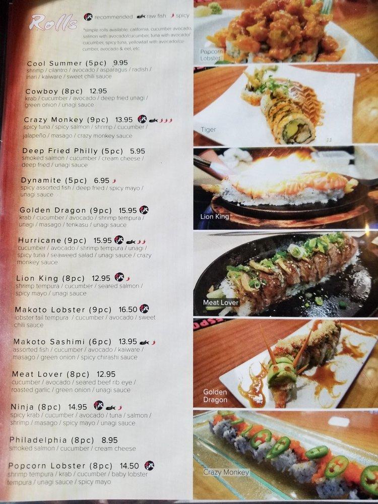 Menu at Makoto Japanese Restaurant, Eugene