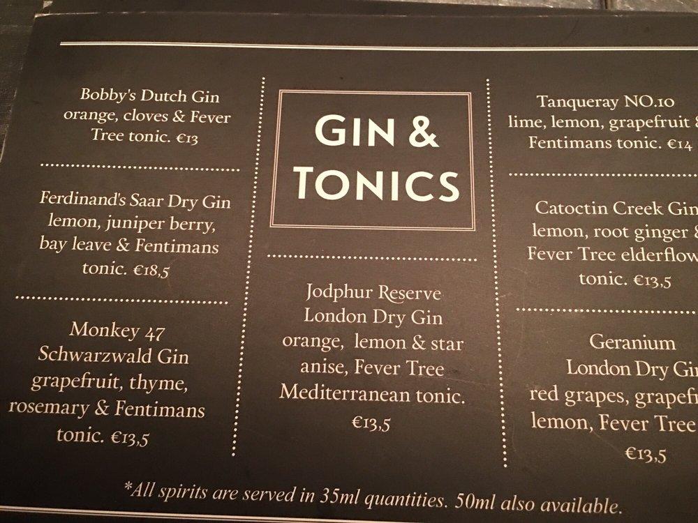 Menu at NJoy, Amsterdam
