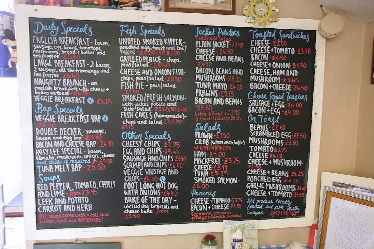 Menu at Rosy Lee's cafe, Loddon