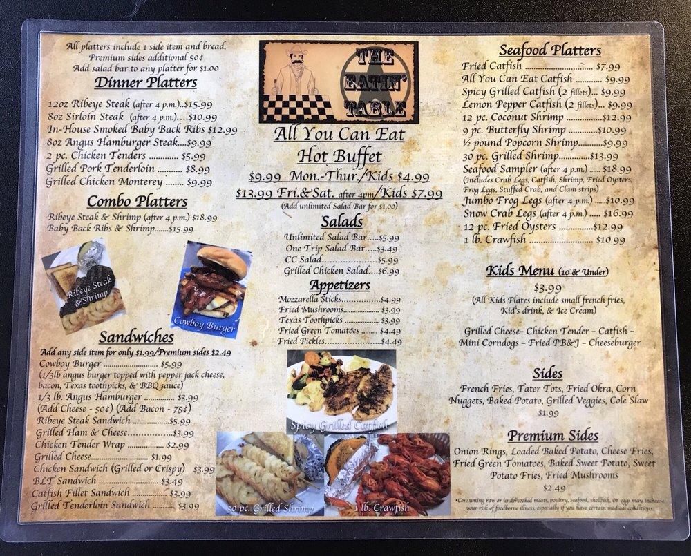 Menu at The Eatin' Table restaurant, Gamaliel