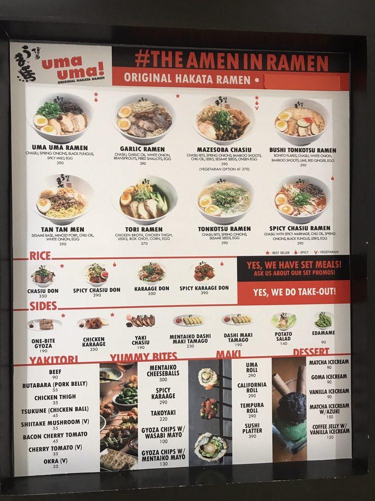Menu at Uma Uma Ramen restaurant, Pasay, SM Mall of Asia Complex