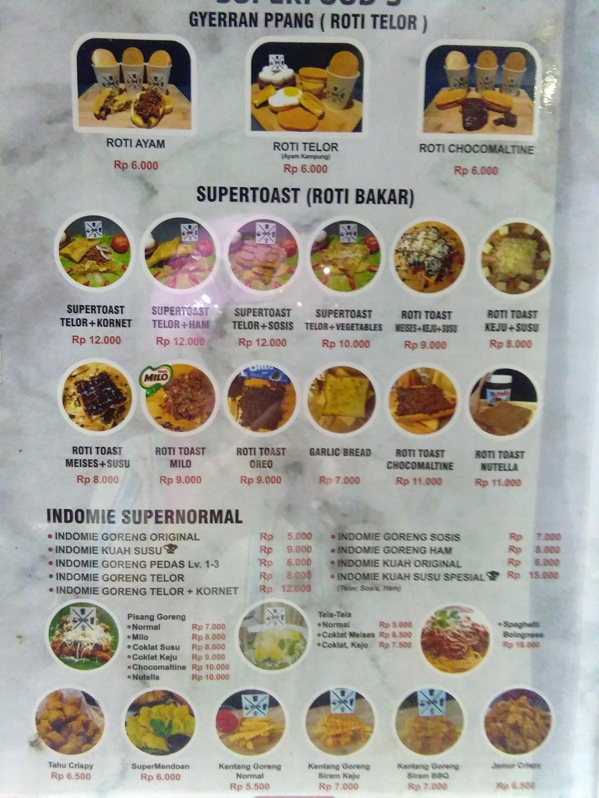 Carta del café Warunk Supernormal, Madiun