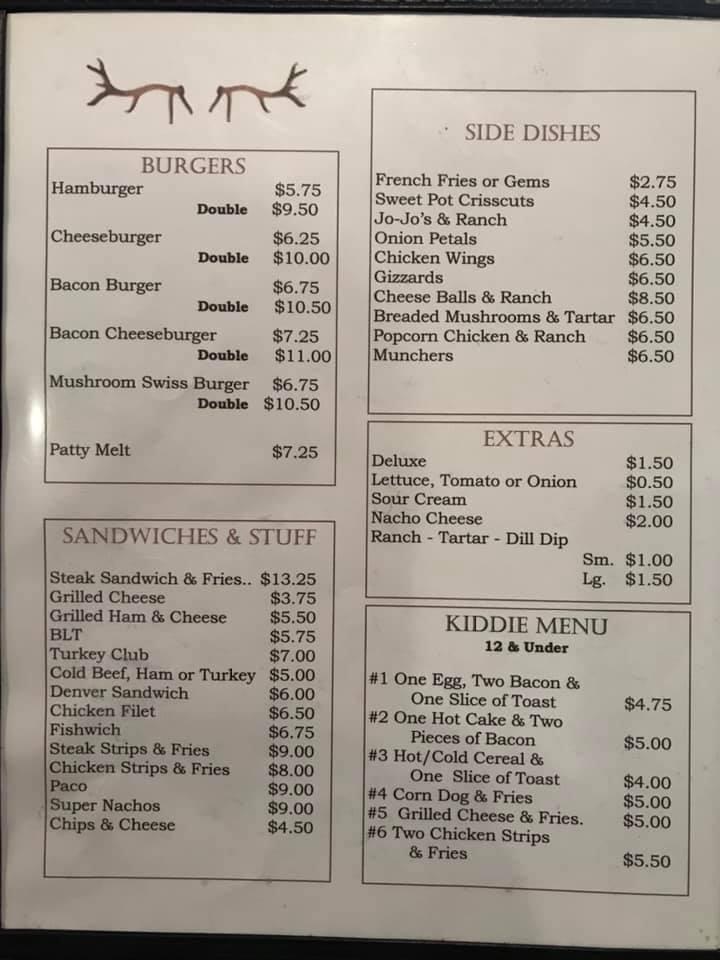 Menu at Buckhorn Bar & Cafe, Poplar