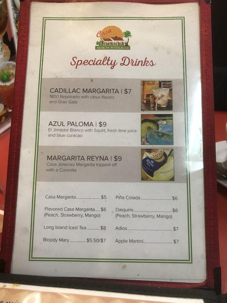 Menu at Casa Jimenez restaurant, Fontana