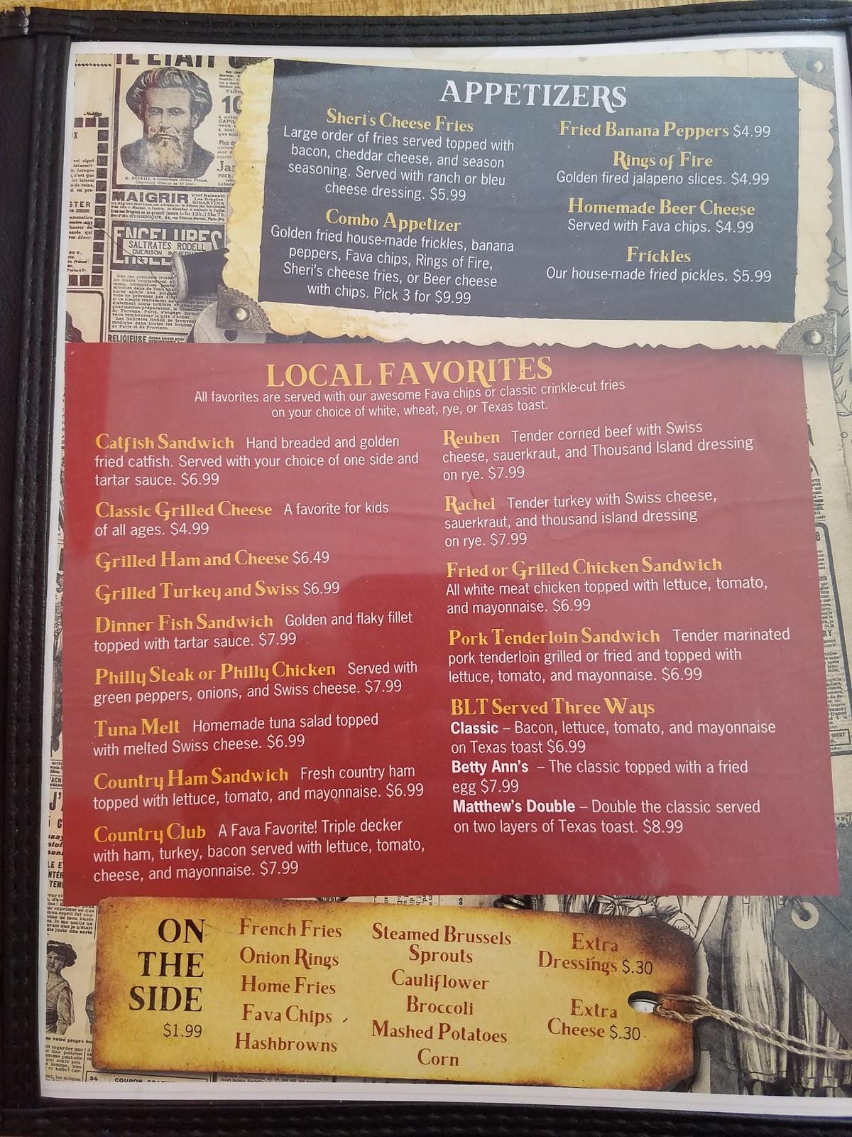 Menu at Fava's Restaurant, Georgetown, 159 E Main St