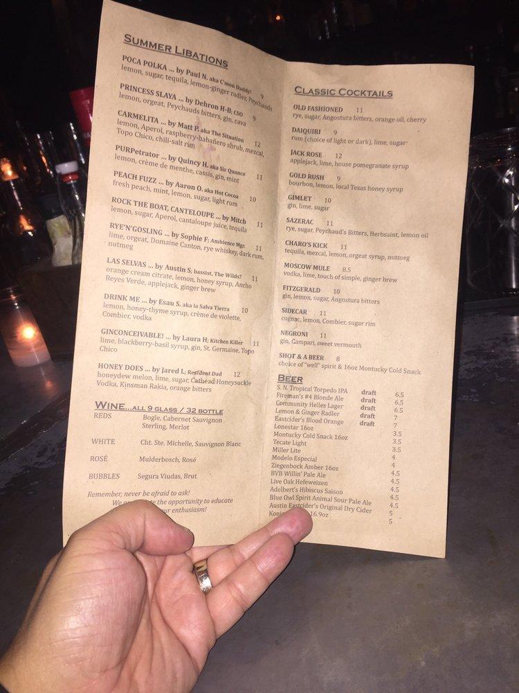 Menu at Firehouse Lounge pub & bar, Austin, 605 Brazos St