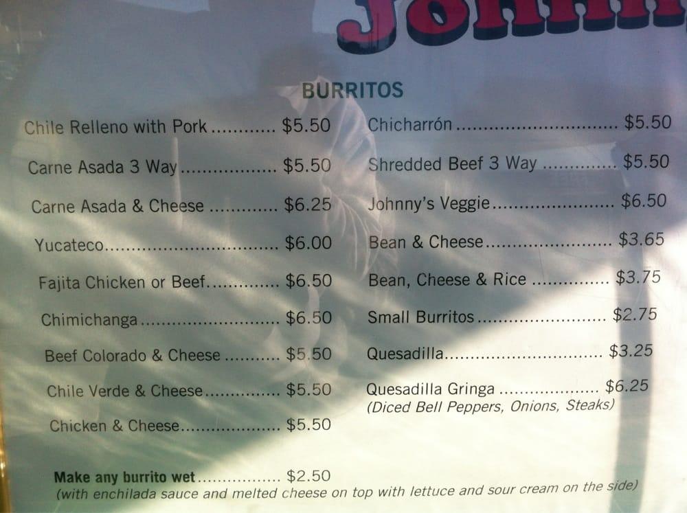 Menu at Johnny's Mexican Food restaurant, Ventura