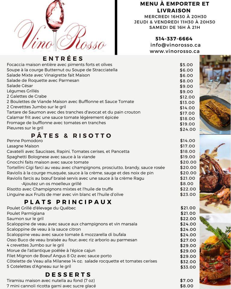 Menu at Restaurant Vino Rosso, Montréal, Henri Bourassa Blvd W