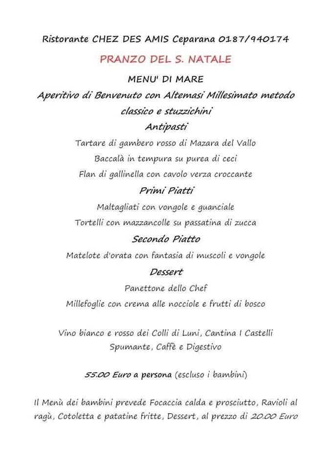 Menu da Chez Des Amis ristorante, Bolano